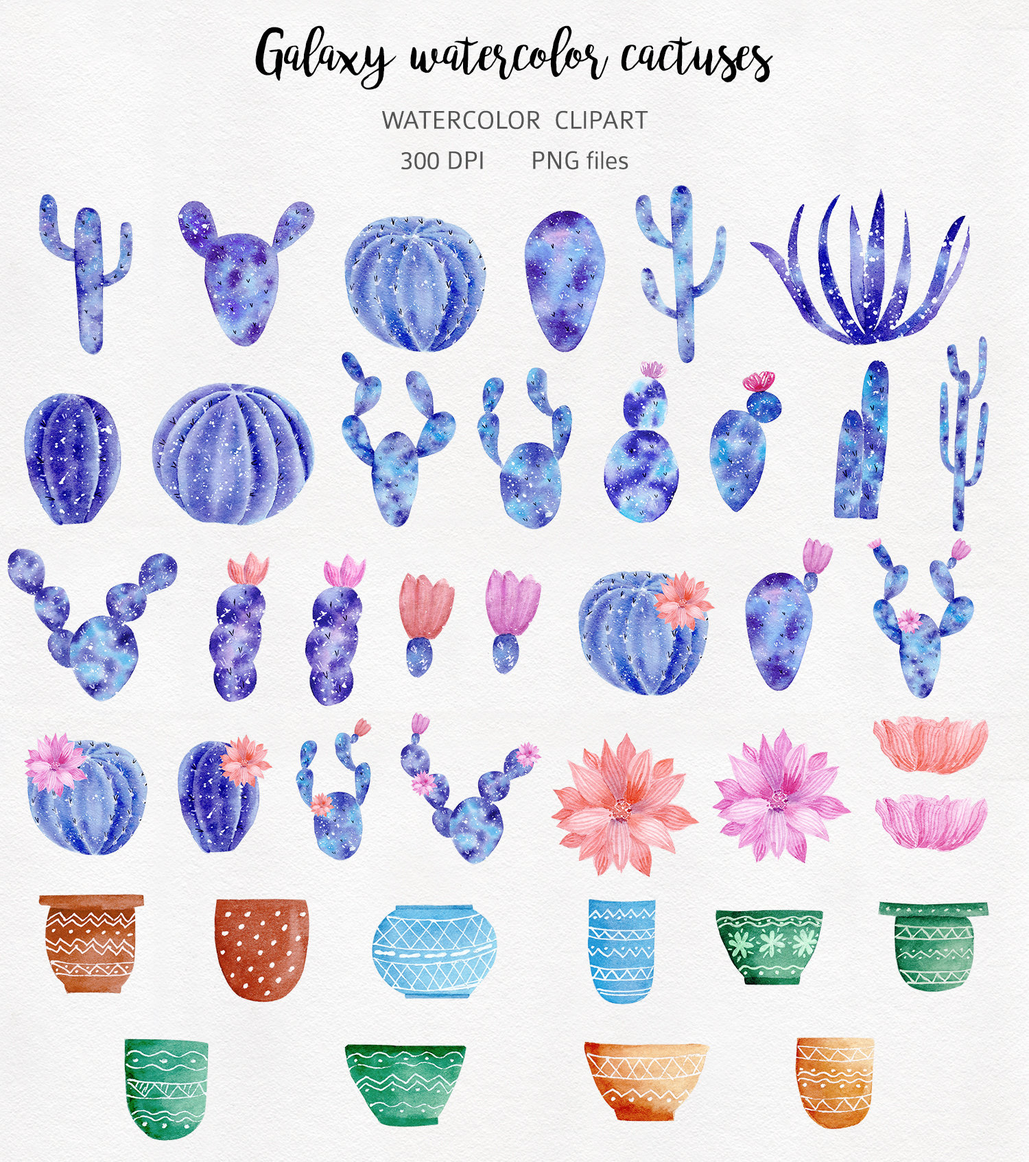Watercolor Cactus Clipart Set Hand Painted Botanical Clipa - Etsy