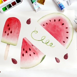 Watercolor Watermelon Clipart, Watermelon Slices & Popsicle Clip Art ...