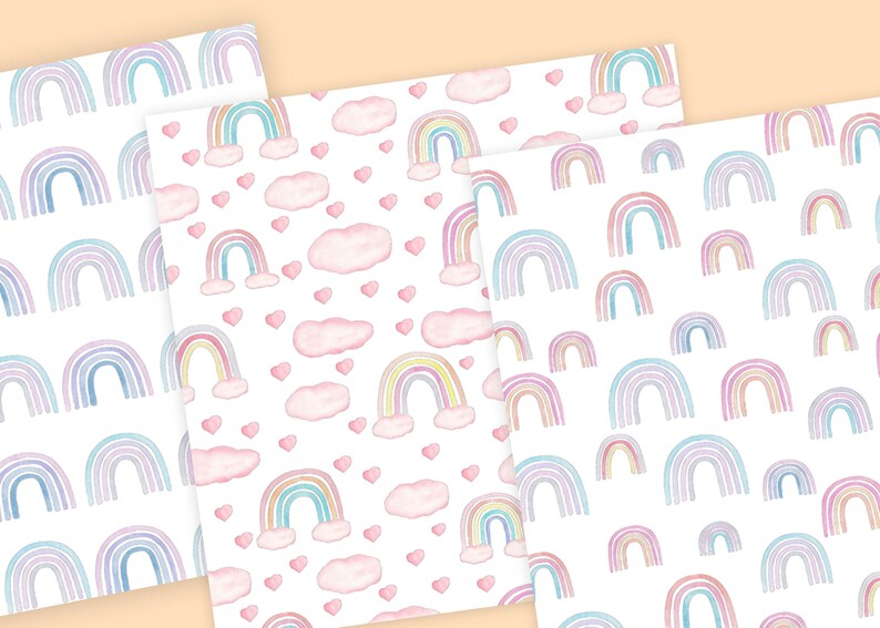 Watercolor Pastel Rainbow Digital Paper, Rainbow Baby Shower Pattern ...