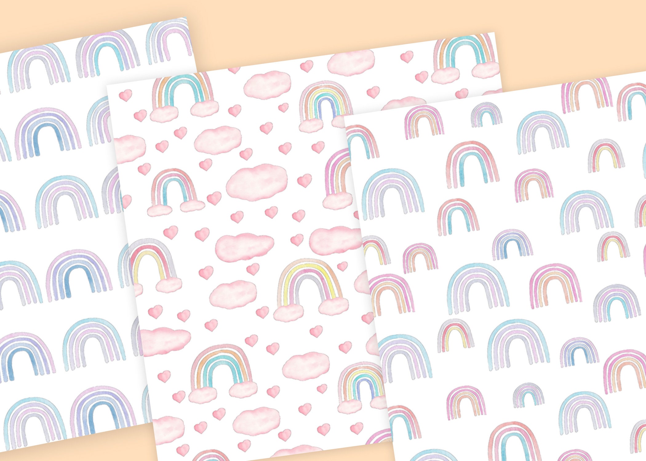 Watercolor Pastel Rainbow Digital Paper, Rainbow Baby Shower Pattern ...