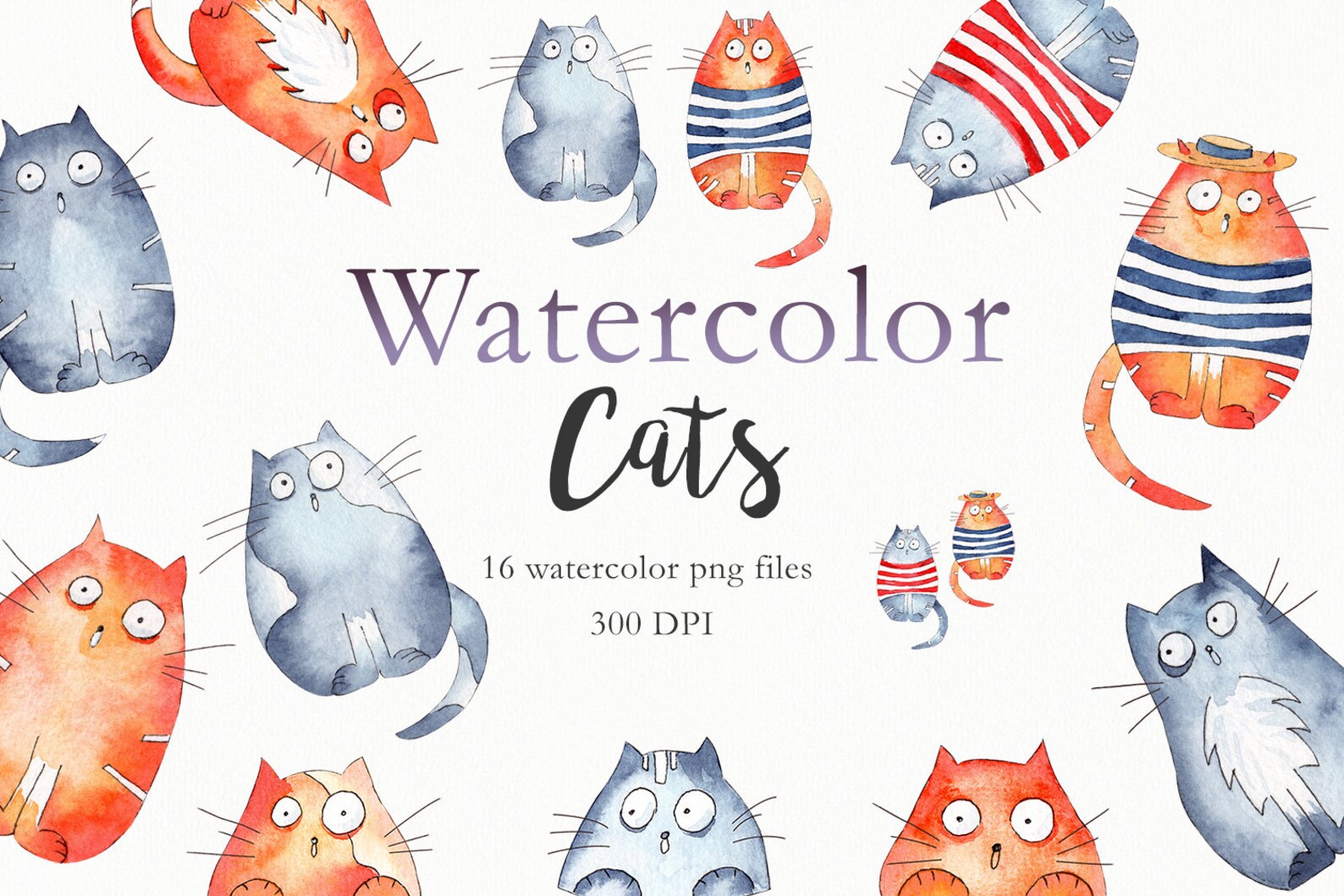 Watercolor Cats Clipart Cute Cats Illustration Italy - Etsy Canada