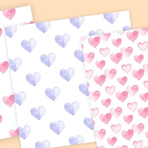 Valentine Watercolor Hearts Digital Paper Pack, 15 Seamless Heart ...