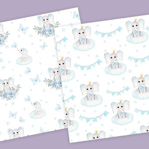 Digital Paper Watercolor Baby Boy Elephant, Baby Paper Pack, Nursery ...