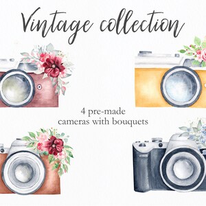 Watercolor Floral Vintage Camera Clipart, Hand Painted Polaroid Retro ...