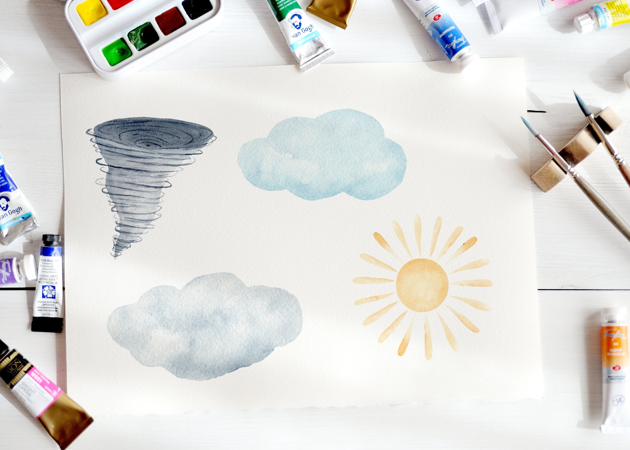 Weather Watercolor Clipart Set Cloud Sun Rainbow | Etsy