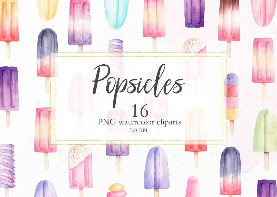 Watercolor Popsicle Clip Art, Summer Clipart, Ice Cream Clip Art, Beach ...