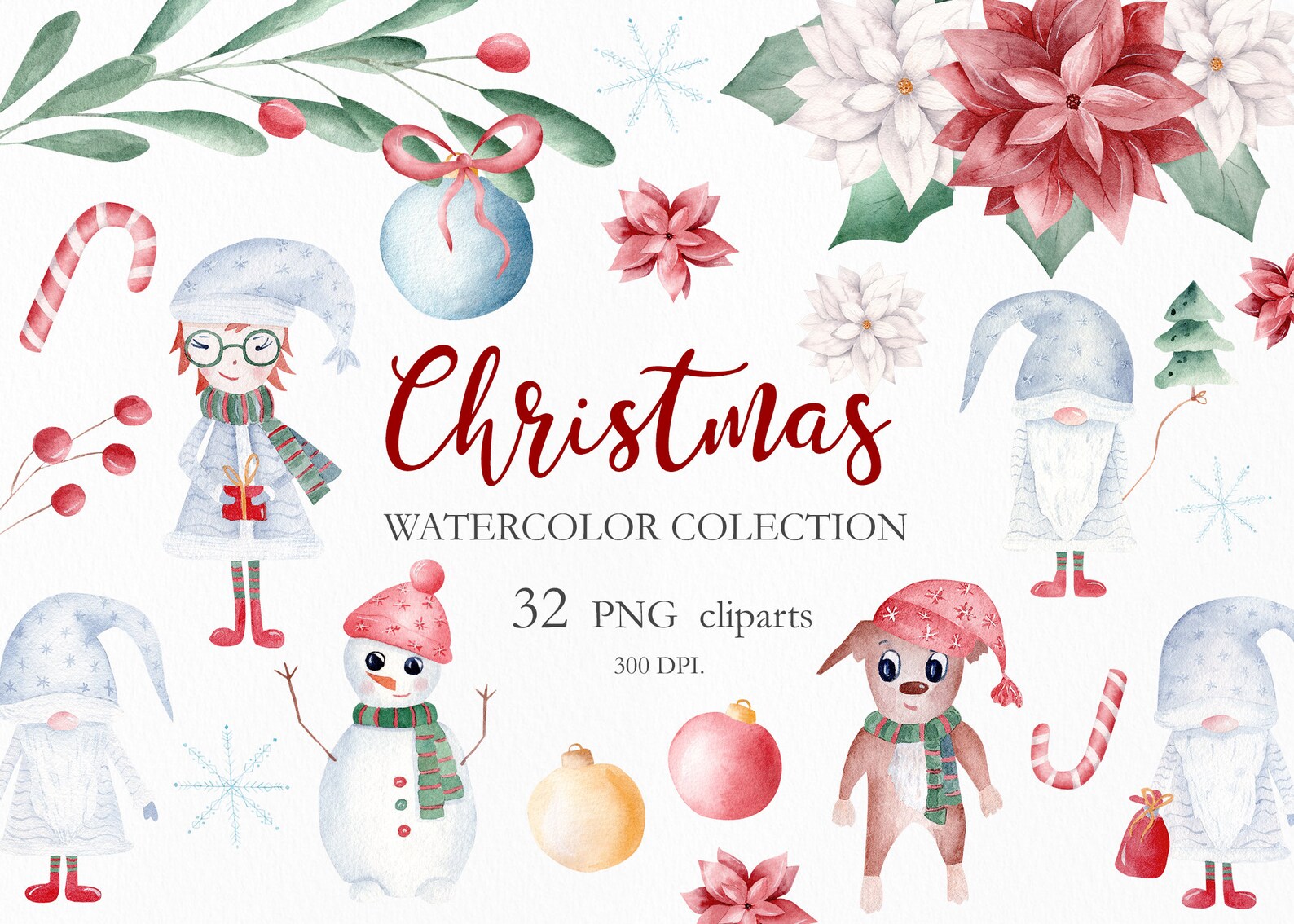 Christmas PNG Watercolor Clipart Set 32 Holiday Clipart - Etsy