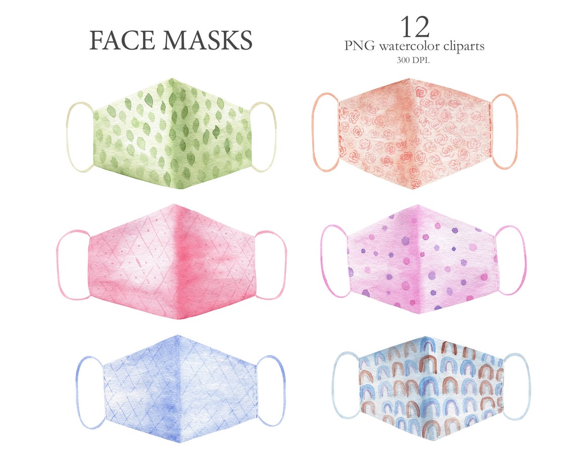 Face Mask Clipart Watercolor Healthcare Protective Masks Clip - Etsy