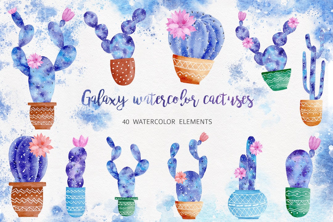 Watercolor Cactus Clipart Set, Hand Painted Botanical Clipa Art, Cute ...