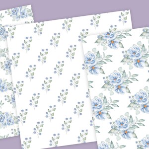 Watercolor Floral Digital Paper, Blue Winter Flower & Greenery Pattern ...