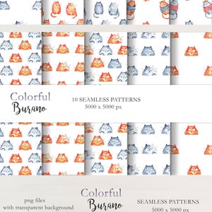 Watercolor Cats Digital Paper . Cute Cats Seamless Pattern, Planner ...