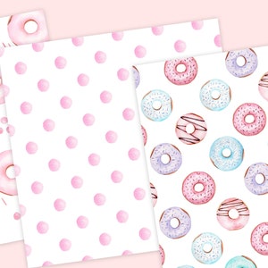 Donut Digital Paper, Watercolor Donuts Paper Pack, Donut Birthday ...