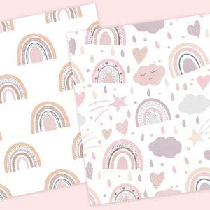 Boho Rainbow Watercolor Digital Paper, Nursery Wall Art, Rainbow ...