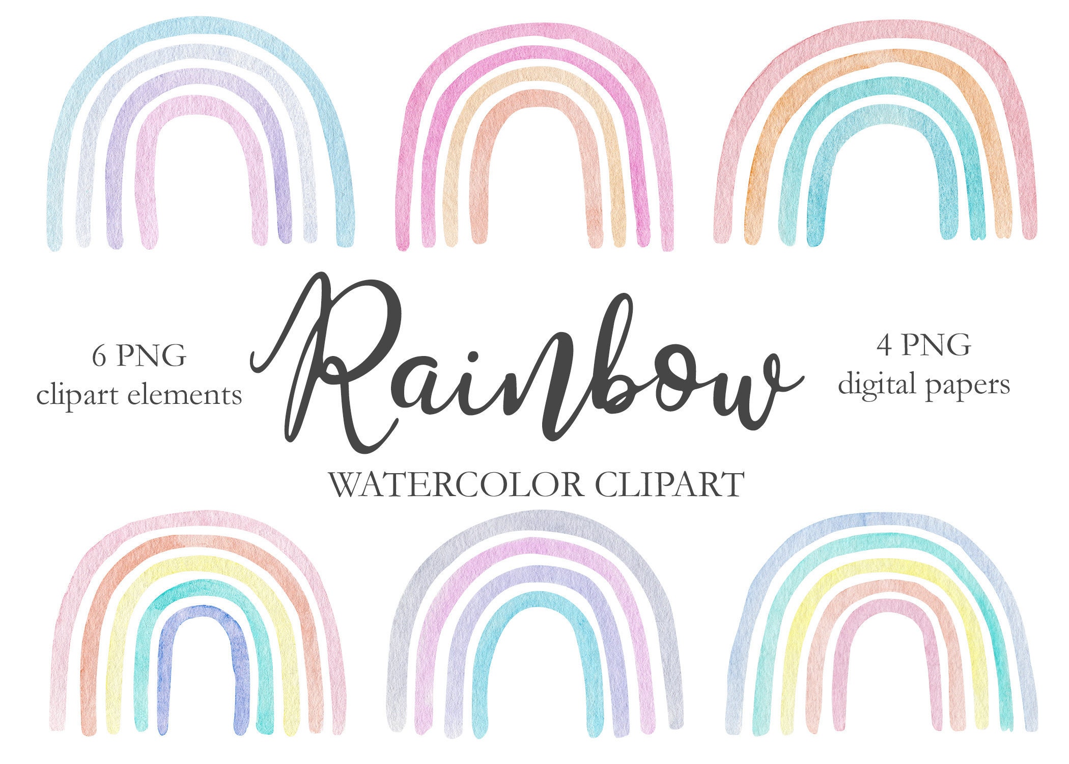 Rainbow Watercolor Clipart & Digital Paper Set. Hand Painted - Etsy