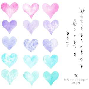 Heart Watercolor Clipart. Rainbow Wedding Clip Art Illustration ...