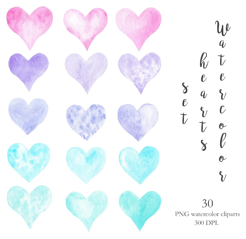 Heart Watercolor Clipart. Rainbow Wedding Clip Art Illustration ...