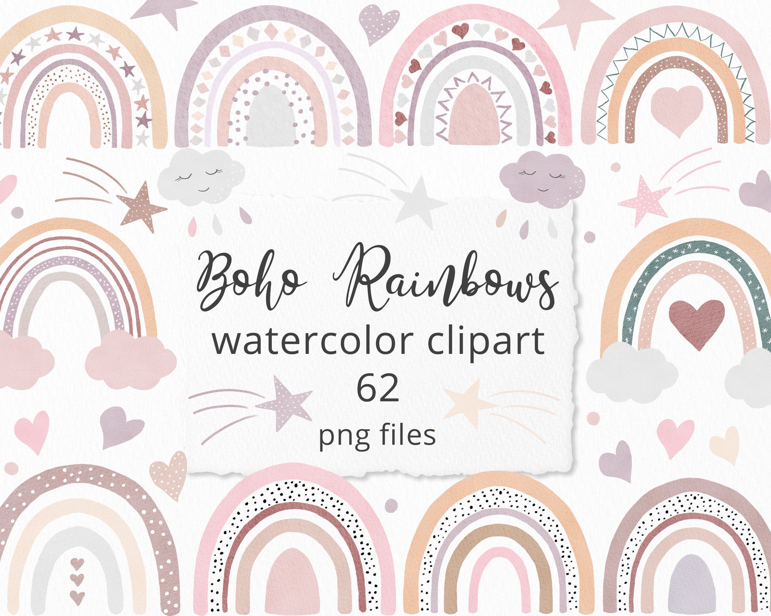 Boho Rainbow Watercolor Clipart, Neutral Rainbow PNG, Baby Shower ...