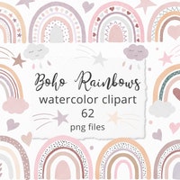 Watercolor Rainbow Clipart, Nursery Wall Art, Baby Shower Clipart, Boho ...