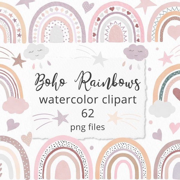 Boho Rainbow Clipart - Etsy