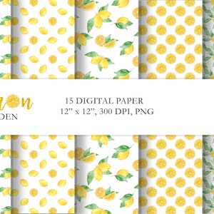 Watercolor Lemon Seamless Patterns . Set of 15 Lemon Digital Paper ...