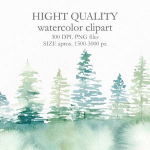 Winter Forest Watercolor Clipart, Christmas Pine Trees Clip Art, Winter ...