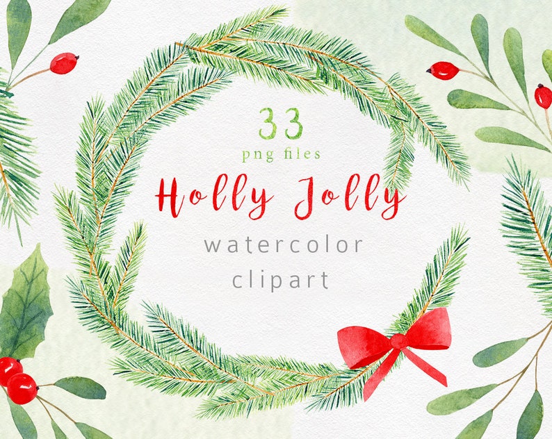 Holly Jolly Christmas Clipart Set Pine Branch Christmas - Etsy