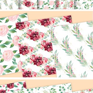 Burgundy Wedding Digital Paper. Scrapbook Backgrounds, Marsala Seamless ...