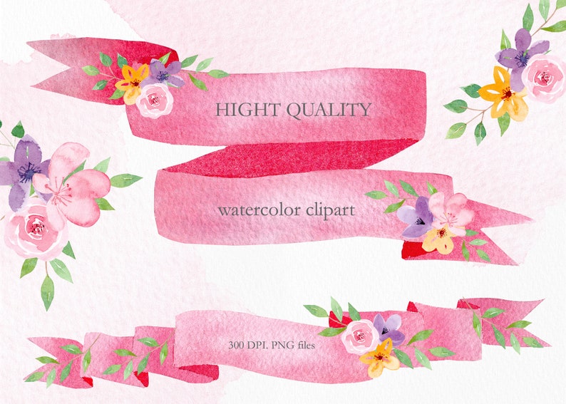 Watercolor Banners Clipart Set 73 Ribbons Clipart Colored | Etsy