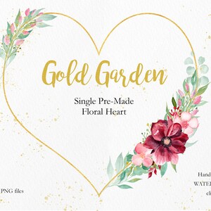 Valentine Watercolor Heart Wreath Clipart, Valentines Day Floral Golden ...
