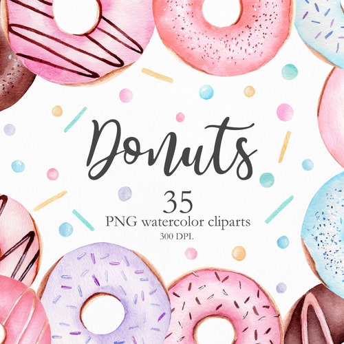 Watercolor Donuts Clipart Sweet Bakery Food Clip Art - Etsy