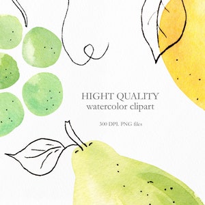 Watercolor Fruits Clipart, Kitchen Clip Art, Summer Tropical Hand ...