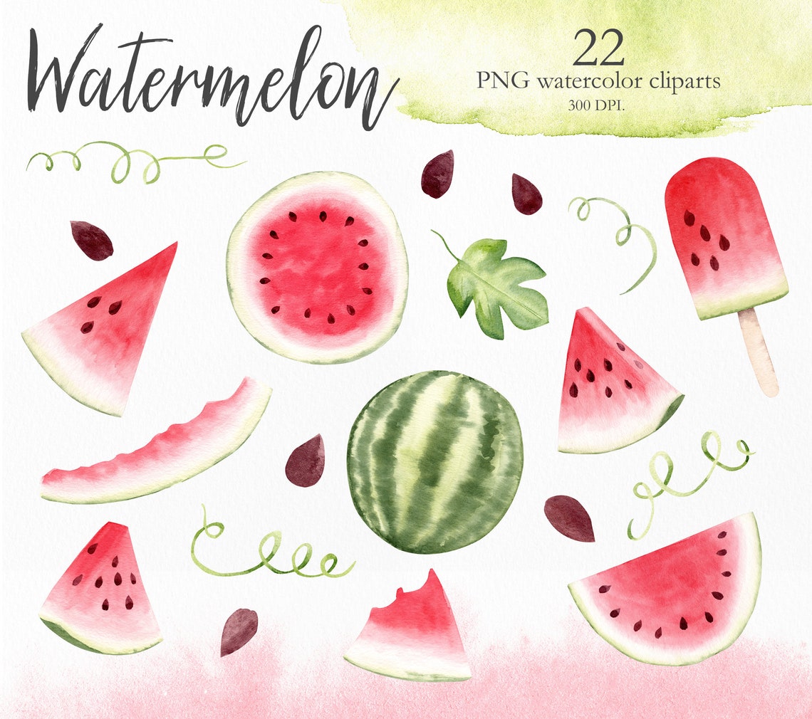 Watercolor Watermelon Clipart, Watermelon Slices & Popsicle Clip Art ...