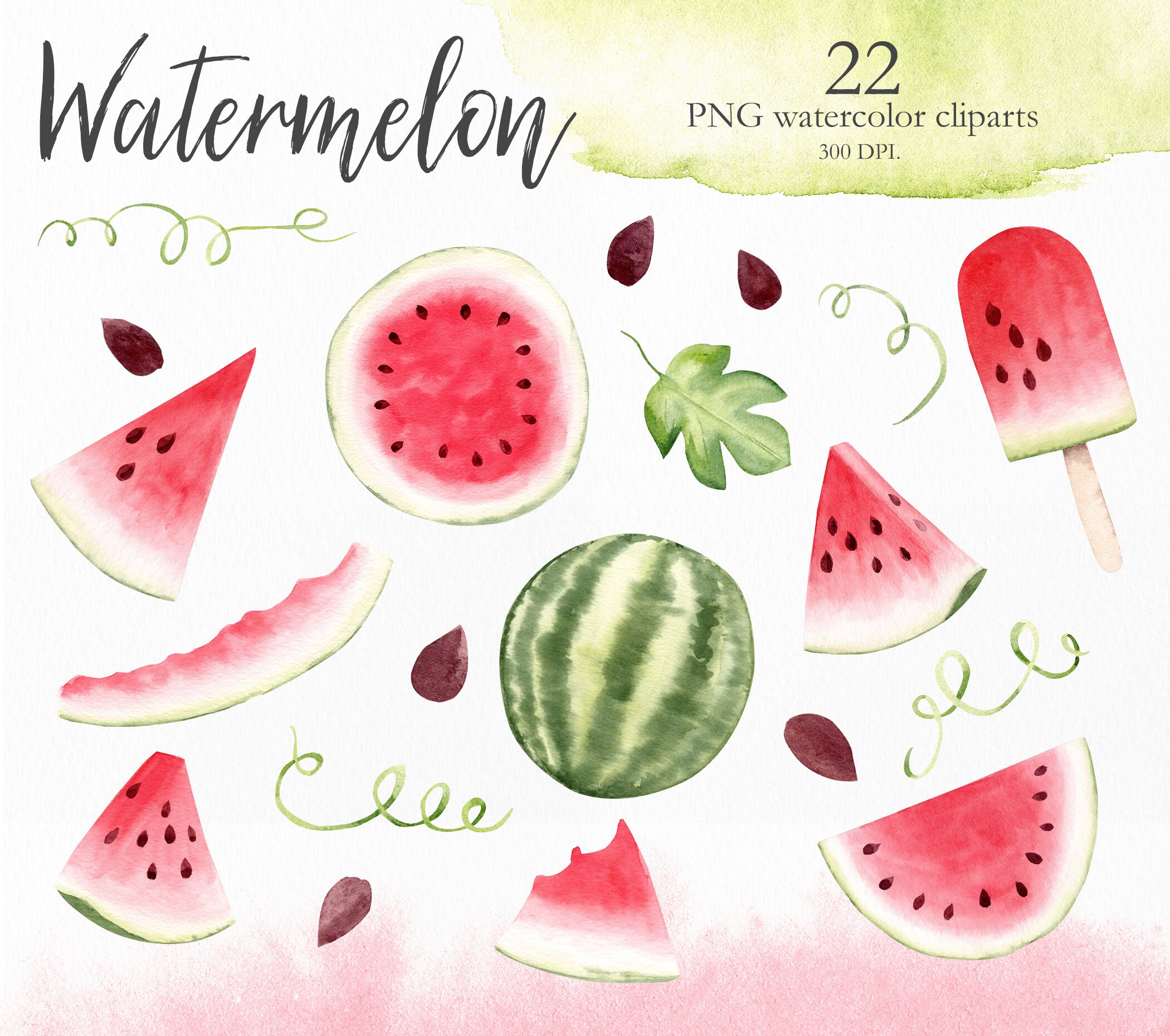 Watercolor Watermelon Clipart Watermelon Slices & Popsicle - Etsy