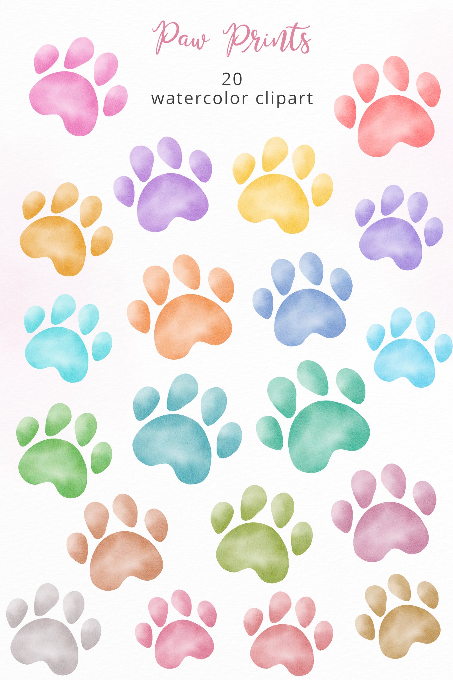 Paw Print Watercolor Clipart Paw Prints Clip Art Set Dog Paw - Etsy Canada