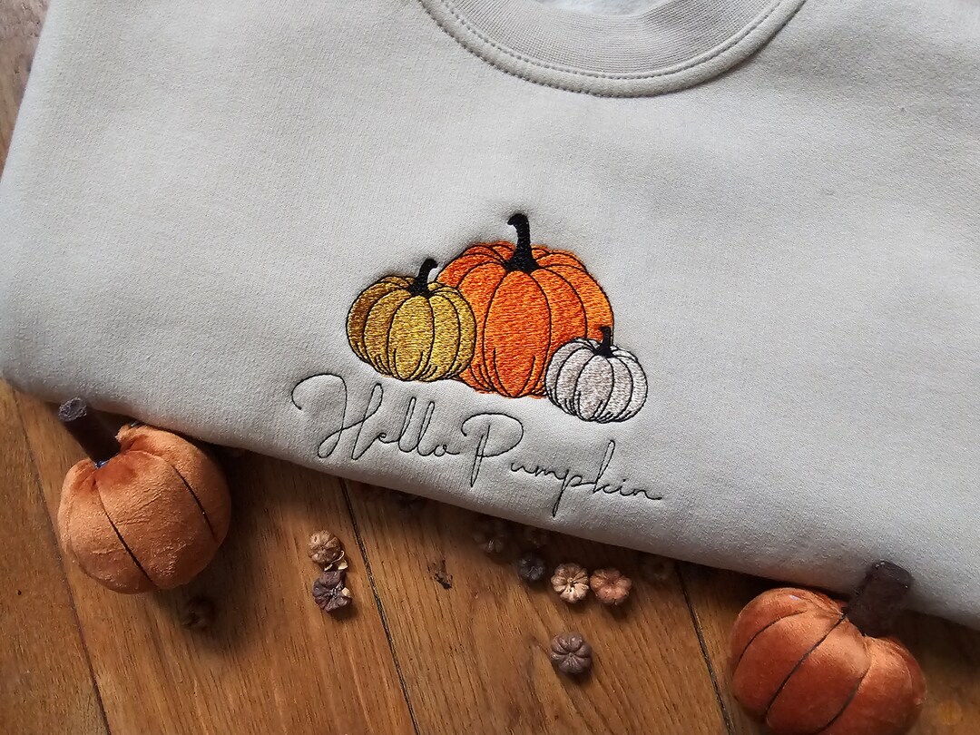 Hello Pumpkin Sweatshirt, Pumpkin Embroidered Sweatshirt, Pumpkin ...