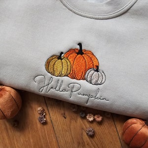 Hello Pumpkin Sweatshirt, Pumpkin Embroidered Sweatshirt, Pumpkin ...