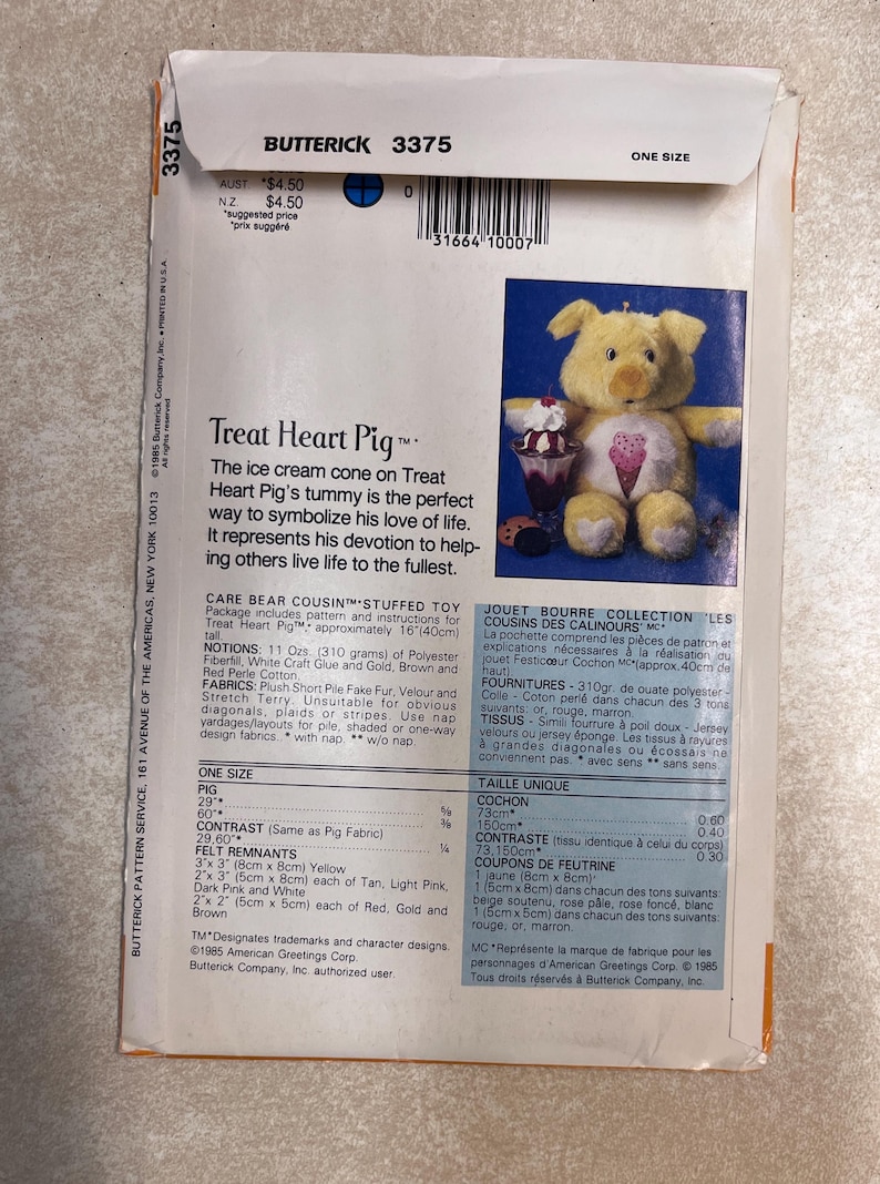 Treat Heart Pig Care Bear Sewing Pattern Uncut FREE SHIPPING - Etsy