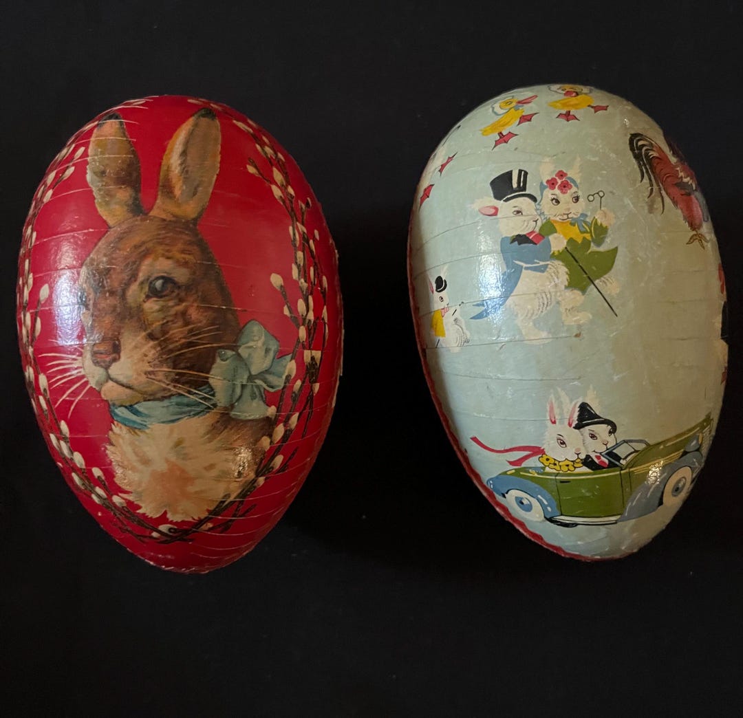 Vintage East German Paper Mache Easter Eggs: Bunny Decor (set of 2) - Etsy