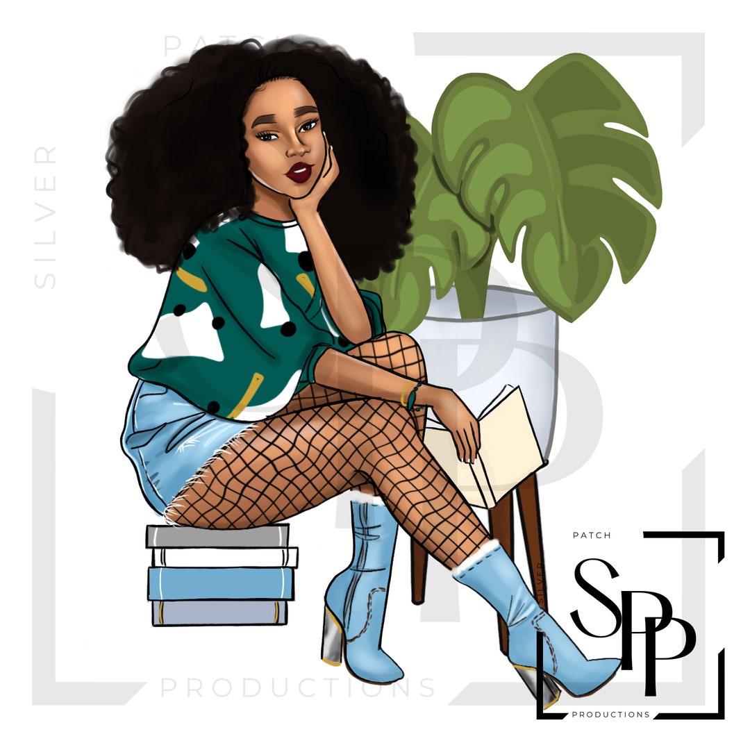 UV DTF African American Beautiful Woman Books Plant Fishnets Print ...