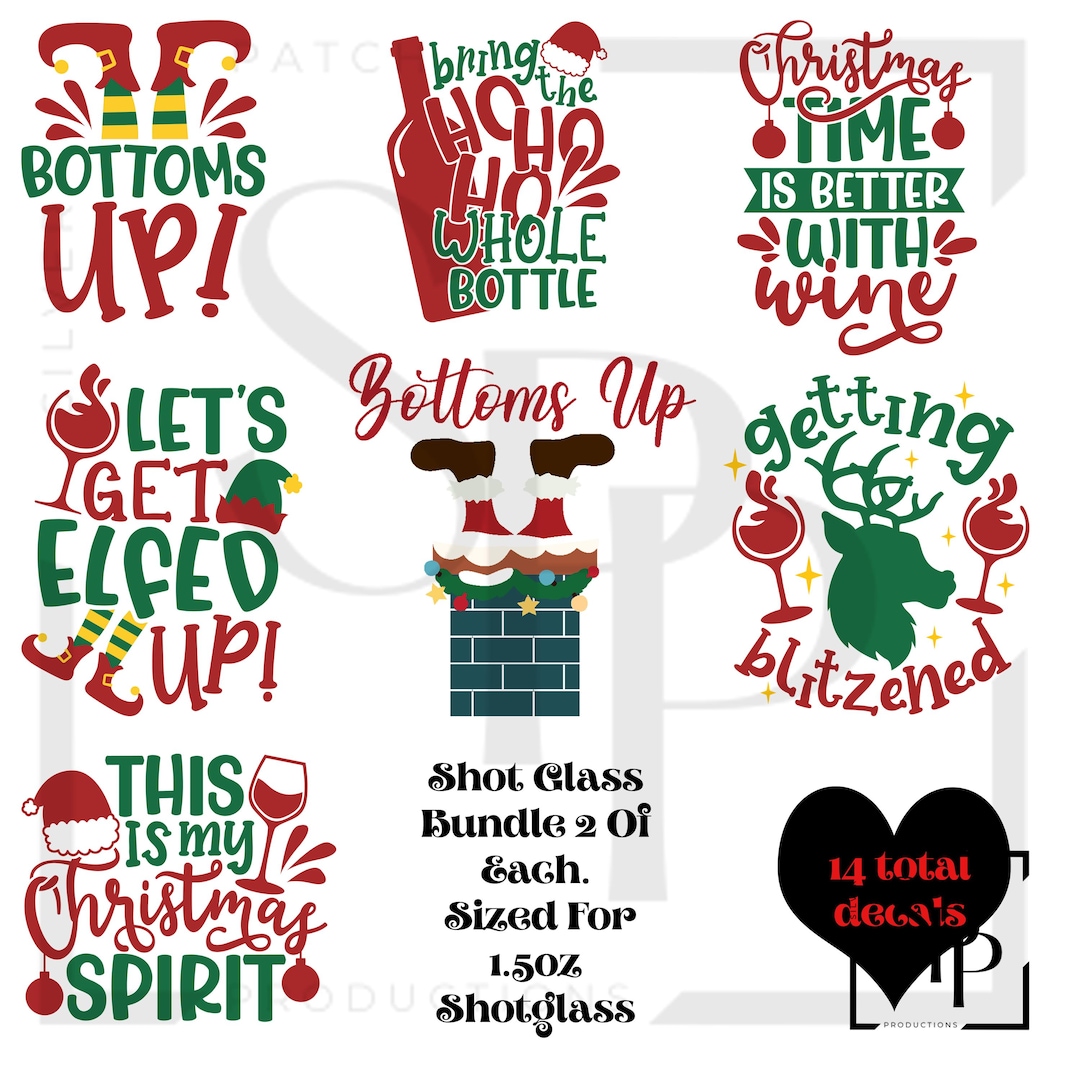 UV DTF Shot Glass Sized Bundle 14 Decals Christmas Holiday Cheer Print ...
