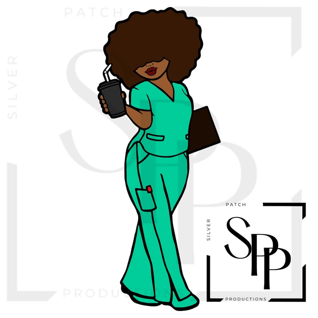 UV DTF Decal Beautiful Big Afro Nurse in Green Scrubs Print Ready to ...