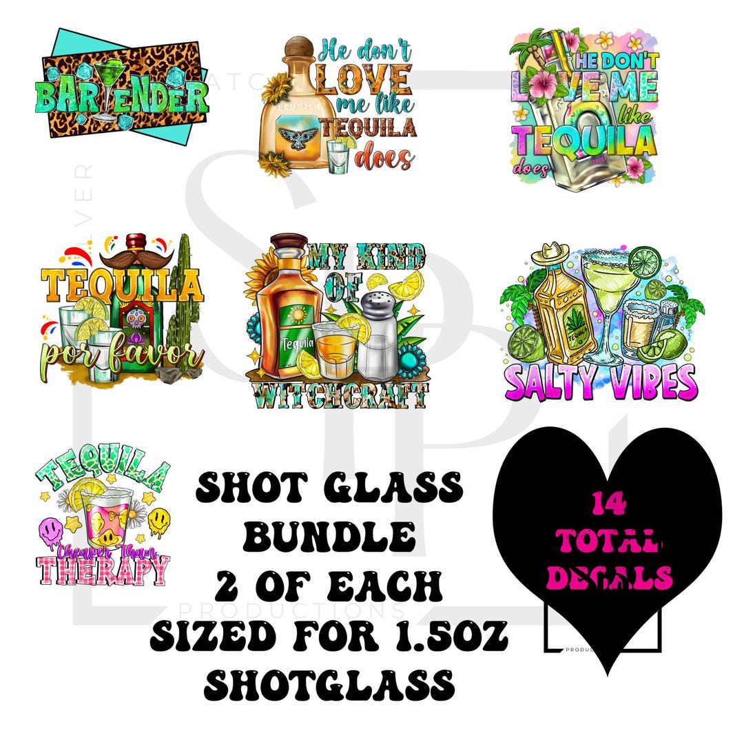 UV DTF Shot Glass Sized Bundle 14 Decals Tequila Bartender Print Ready ...