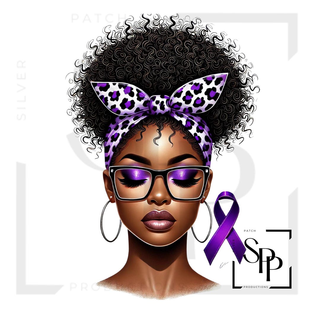 UV DTF Pancreatic Cancer Messy Bun Purple Ribbon Curly Hair Leopard ...