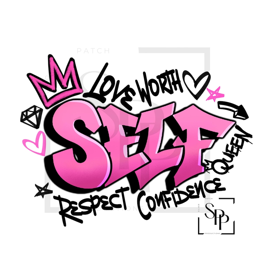 UV DTF Decal Graffiti Style Self Love Worth Queen Respect Confidence ...