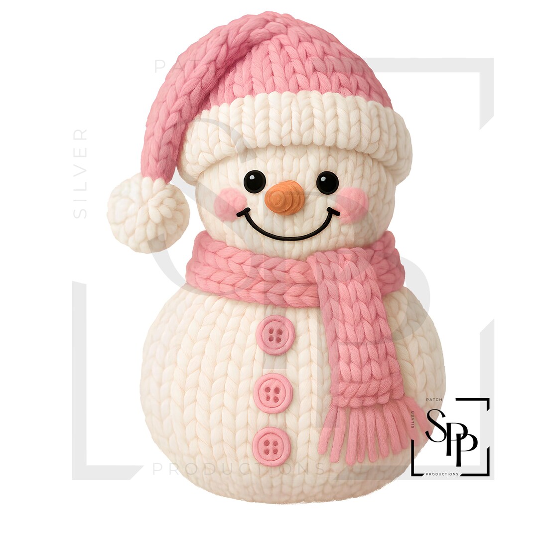 UV DTF Snowman Pink Trim Faux Crochet Print Ready to Apply Permanent ...
