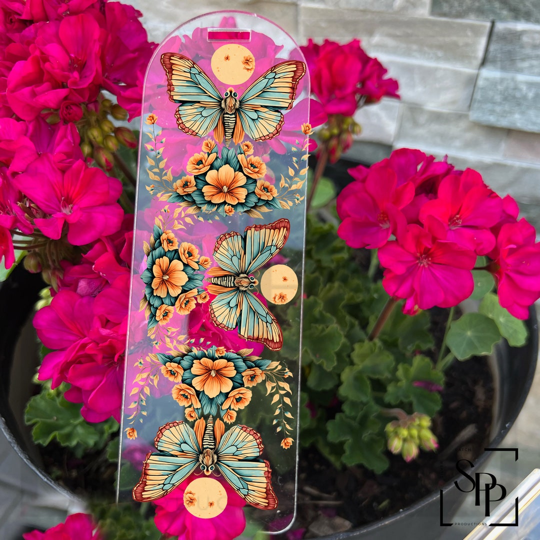 UV DTF Decal Bookmark Moth Design Ready to Apply Acrylic Bookmark Sized ...