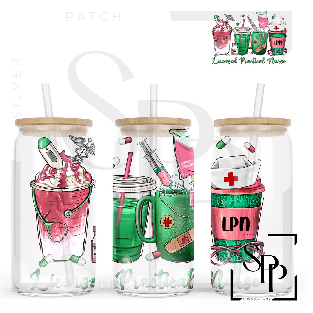 UV DTF Wrap Decal LPN Medical Nurse Coffee Print Glass Can Wrap for ...