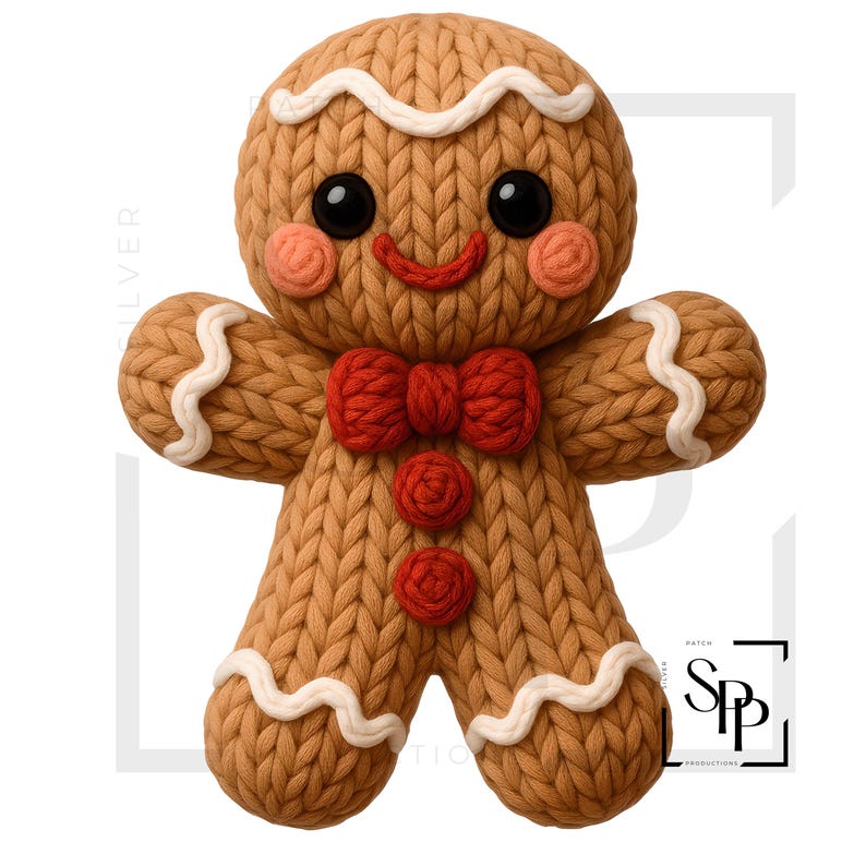UV DTF Gingerbread Man Faux Crochet Smiling Red Tie Buttons Print Ready ...