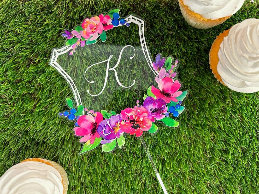 Cake Topper, Your Crest and Monogram Acrylic Printed Wedding Cake ...