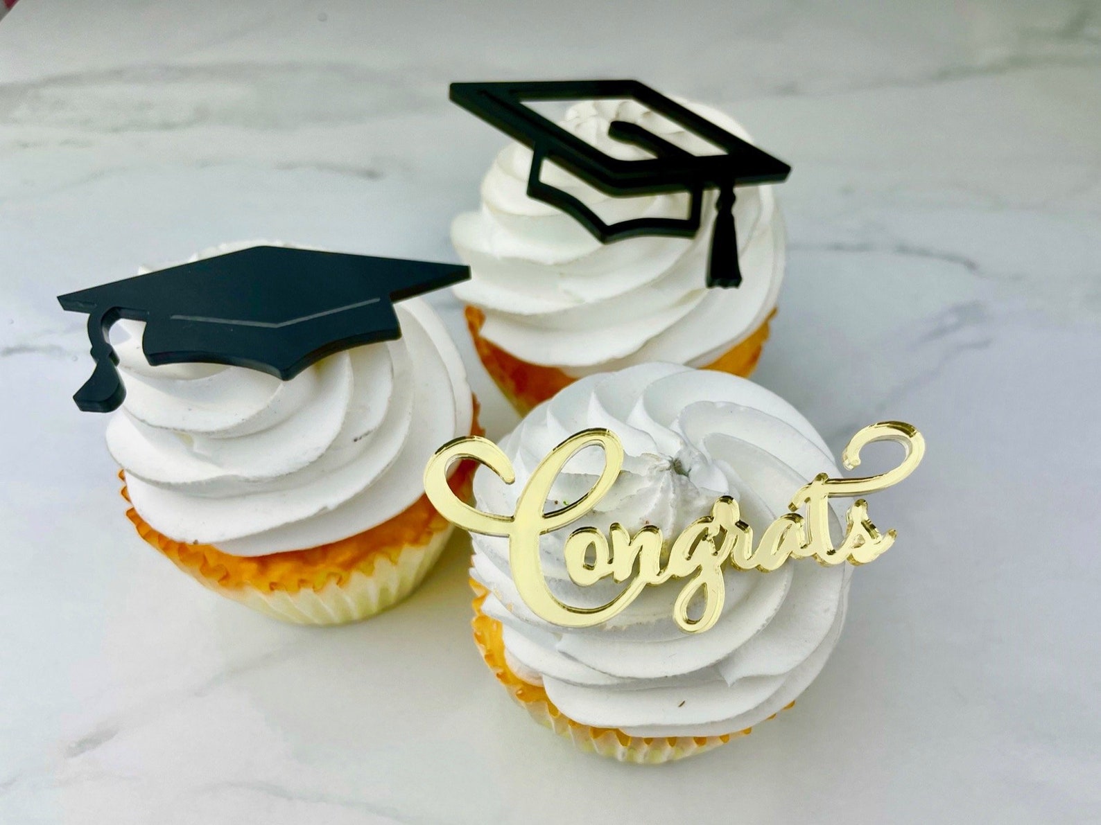 Graduation Cap Cupcake Topper SET, Congrats and Two Caps X2, Class of ...